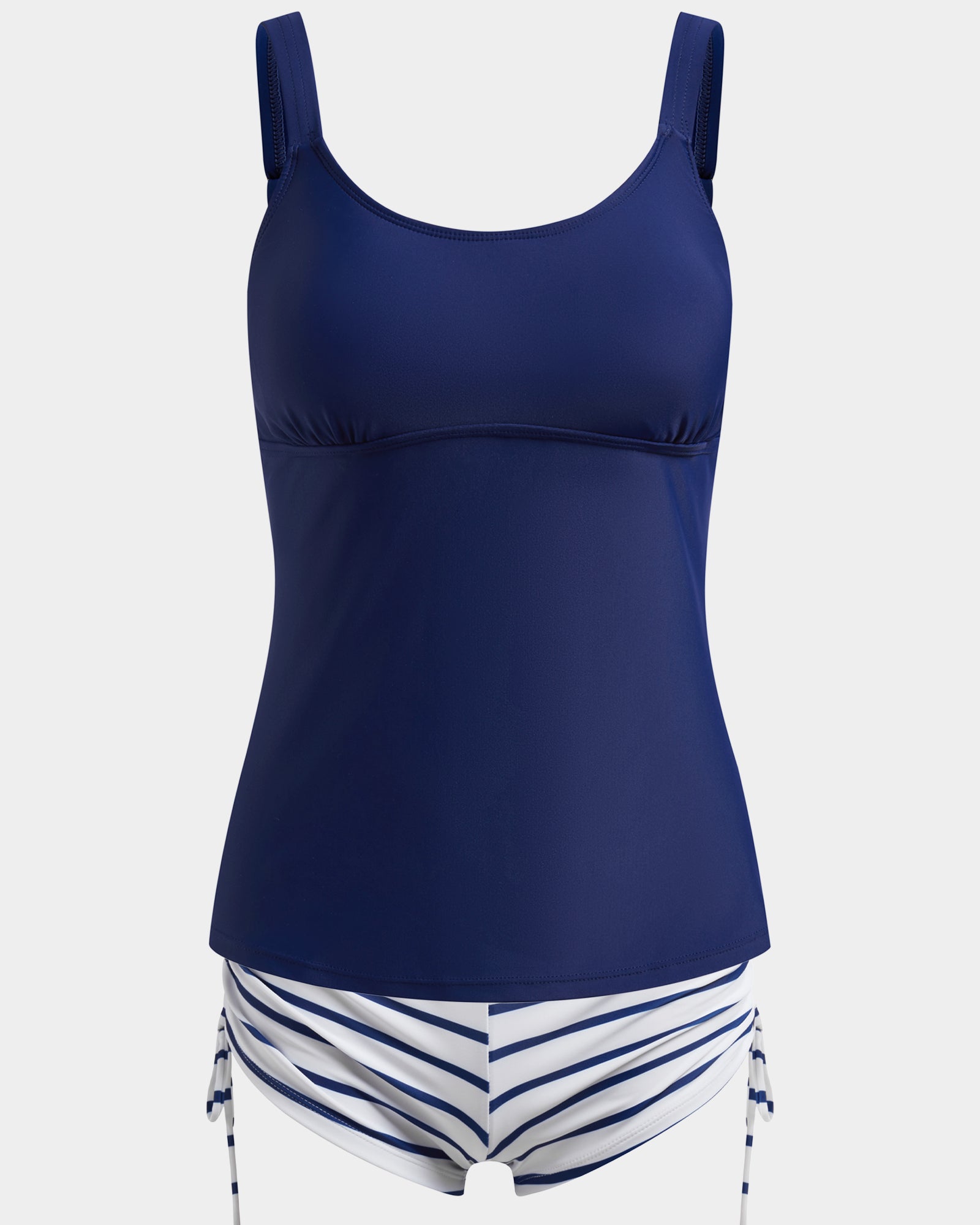 Women's Navy Tankini Swimingsuits with drawstring bottoms